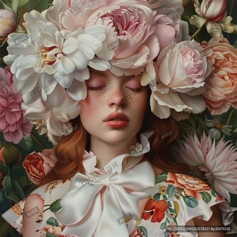 Ai创作图超写实插画 写实唯美插画 写实人物插画 花姑娘设计 3d浮雕插画 欧美花 花卉女孩头像 3d立体花卉油画 3d立体插画风格 唯美少女与花系列 3d立体花卉牡丹 3d立体花卉 花遮脸的