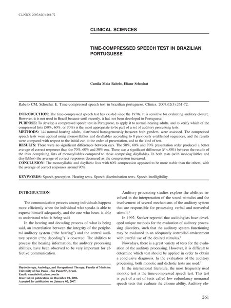 Pdf Time Compressed Speech Test In Brazilian Portuguese