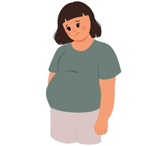 Premium Vector Sad Obese Woman Fat With Bloating Belly Illustration