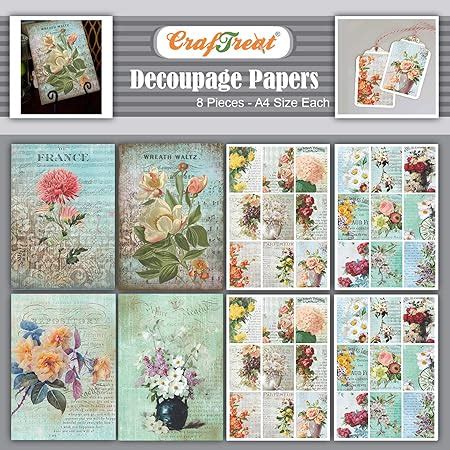 Craftreat Decoupage Papier Für Möbel Vögel Und Schmetterlinge 21 Cm X 29 7 Cm 8 Blätter