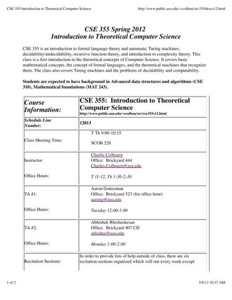 Cse 355 Introduction To Theoretical Computer Science