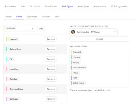 Production Specific Workflow Settings Kitsu Documentation