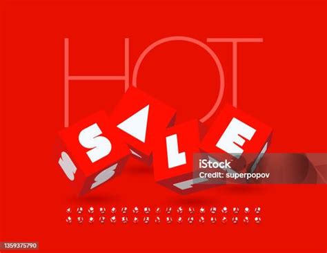 벡터 밝은 프로모션 포스터 뜨거운 판매 와 빨강 과 화이트 입방 알파벳 문자 및 숫자 세트 등측투영법에 대한 스톡 벡터 아트 및 기타 이미지 등측투영법 컴퓨터 글자