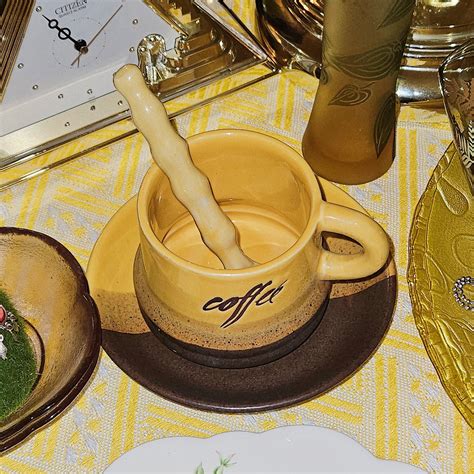 다물소품 뉴트로 배색 커피 레터링 찻잔and롱스푼 세트 위시버킷