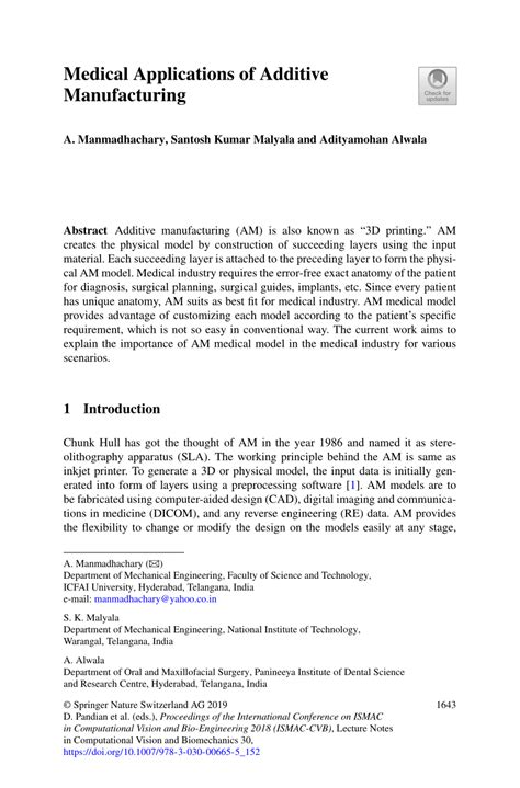 Pdf Medical Applications Of Additive Manufacturing
