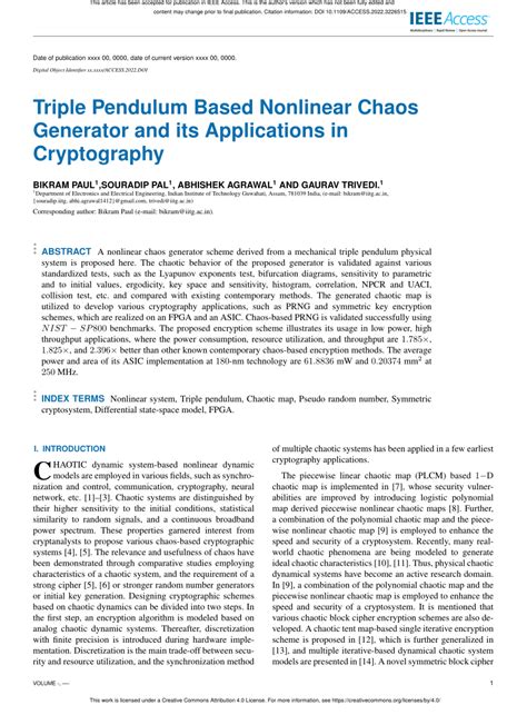 Pdf Triple Pendulum Based Nonlinear Chaos Generator And Its
