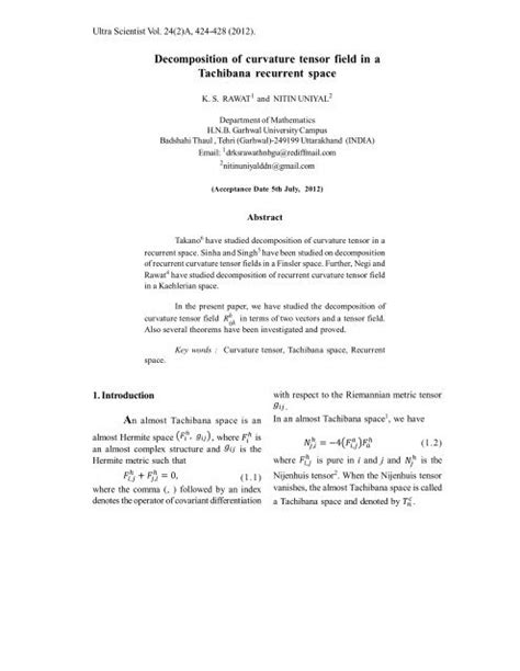Decomposition Of Curvature Tensor Field In A