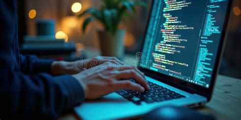 Person Coding On Laptop At Night Hands Typing On Keyboard Laptop