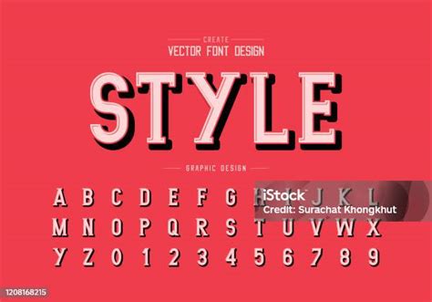 그림자 글꼴 및 알파벳 벡터 쓰기 스타일 서체 문자 및 숫자 디자인 빨간색 배경에 그래픽 텍스트 0명에 대한 스톡 벡터 아트 및