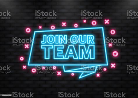 네온 아이콘 빨간색의 비즈니스 템플릿은 배너 디자인을위한 흰색 배경에 우리 팀 버블에 가입하십시오 비즈니스 성공 팀 격리된 벡터 일러스트 레이 션 사람 구함 표시에 대한