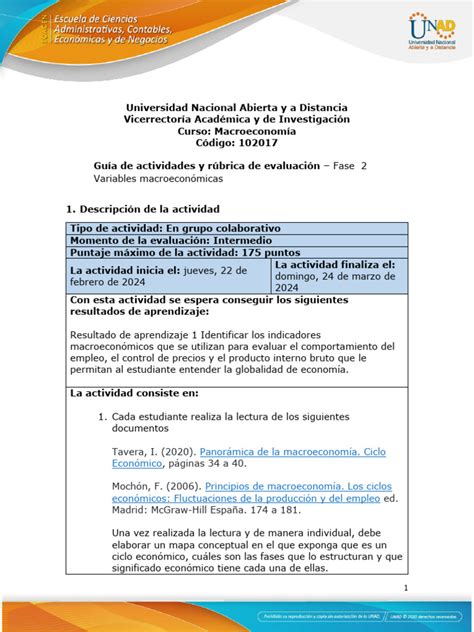 Guía De Actividades Y Rúbrica De Evaluación Fase 2 Variables Macroeconómicas Pdf Producto