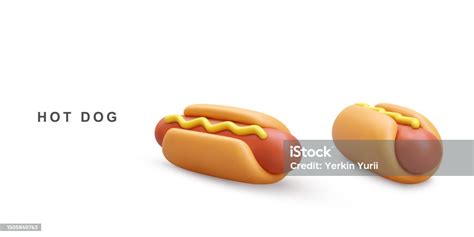흰색 배경에 3d 현실적인 두 핫도그 벡터 그림입니다 개념 기호에 대한 스톡 벡터 아트 및 기타 이미지 개념 기호 겨자 고기 Istock