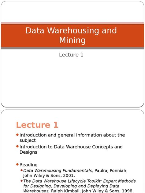 Dwm Lecture 1 Pdf Data Warehouse Data Management