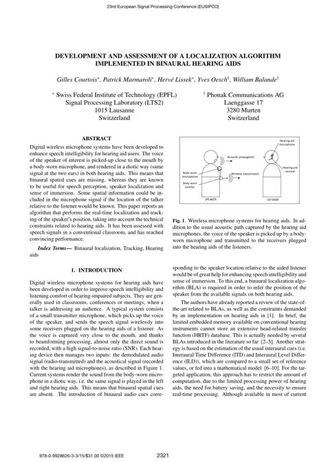 Pdf Development And Assessment Of A Localization Algorithm Implemented In Binaural Hearing Aids