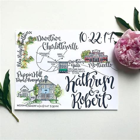 Custom Wedding Map With Watercolor Hand Drawn Wedding Map Etsy