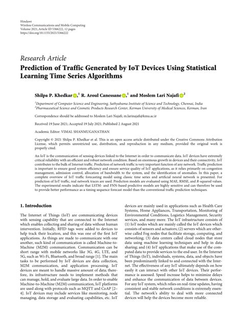 Pdf Prediction Of Traffic Generated By Iot Devices Using Statistical Learning Time Series