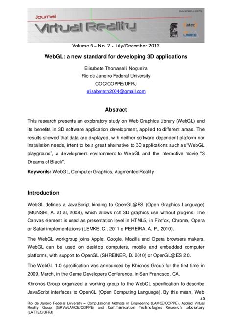 Pdf Webgl A New Standard For Developing 3d Applications