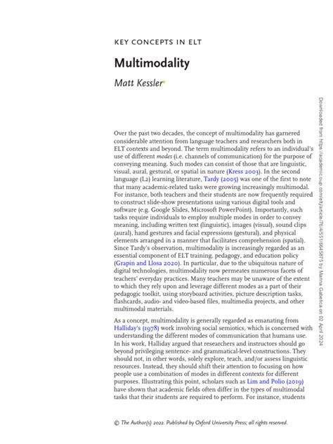 Multimodality Pdf English As A Second Or Foreign Language Human