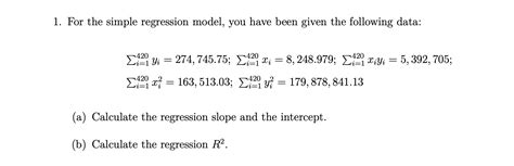 Solved 1 For The Simple Regression Model You Have Been