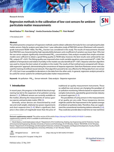 Pdf Regression Methods In The Calibration Of Low Cost Sensors For Ambient Particulate Matter
