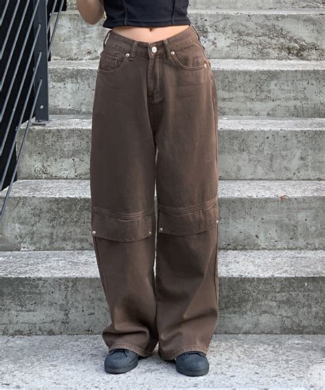 데일리브 2천장판매 볼킨 로우 카고 백 포인트 비조 와이드 코튼 팬츠 와이드팬츠카고팬츠바지코튼팬츠면바지브라운팬츠와이드코튼팬츠 3color Kd1514