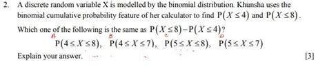 Solved 2 A Discrete Random Variable X Is Modelled By The