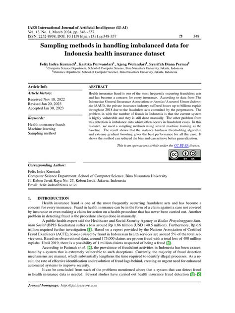 sampling methods in handling imbalanced data for indonesia health
