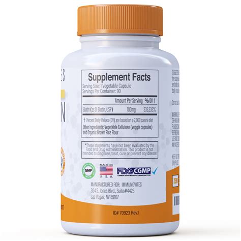 High Dose D Biotin 100mg 90ct Bottles High Potency Immunovites
