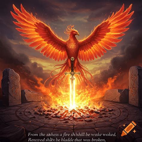 A Large Orange Phoenix Flies Over A River And City At Sunset In A
