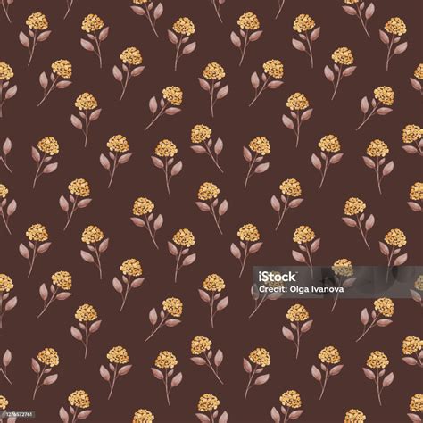 핸드 드로잉 스타일로 야생화 꽃 매끄러운 패턴 갈색 배경 질감 래퍼 패턴에 수채화 꽃 가을에 대한 스톡 벡터 아트 및 기타