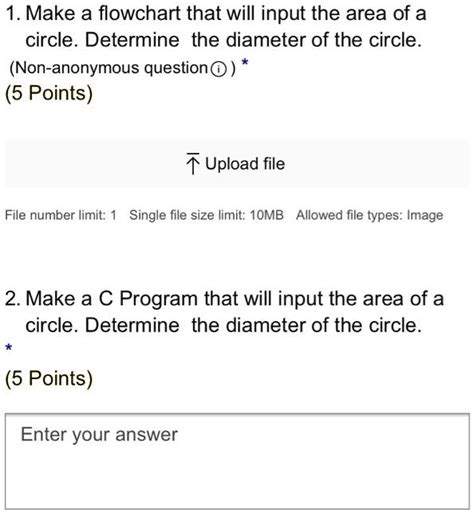Solved Make A Flowchart That Will Input The Area Of A Circle Determine The Diameter Of The