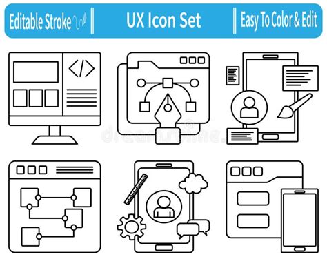 Editable Ux Icon Set With Wireframe Tools Stock Illustration