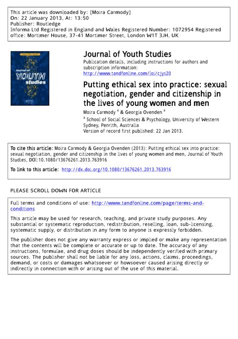 pdf putting ethical sex into practice sexual negotiation gender and