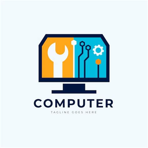 평면 디자인 컴퓨터 로고 템플릿 프리미엄 벡터