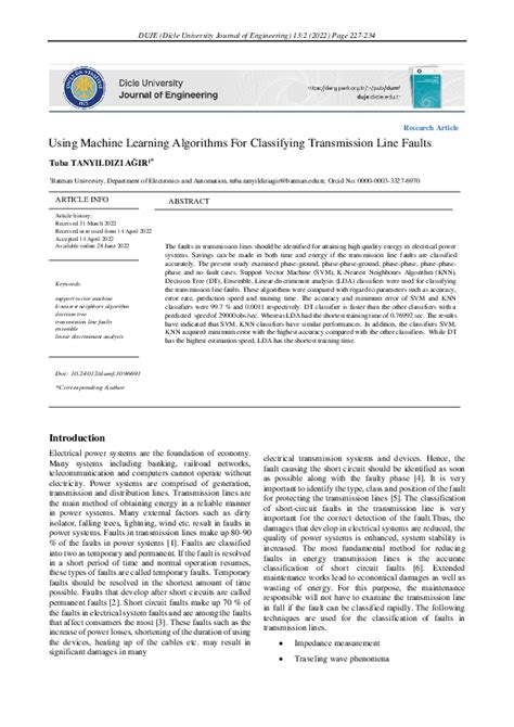 Pdf Using Machine Learning Algorithms For Classifying Transmission Line Faults