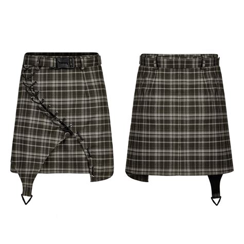 Chic Asymmetric Plaid Mini Skirt With Punk Detail