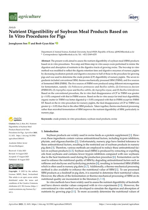 Pdf Nutrient Digestibility Of Soybean Meal Products Based On In Vitro