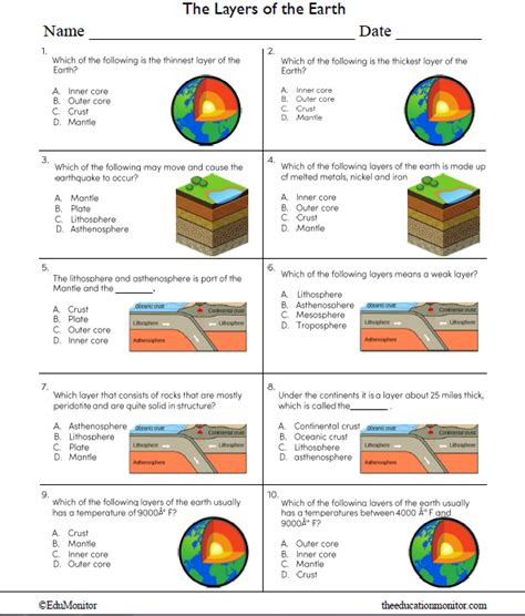Layers Of The Earth Worksheet 500x647