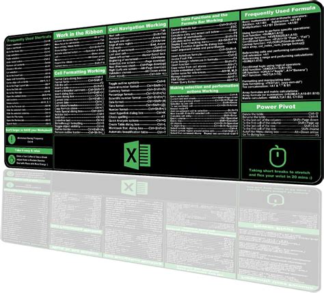 Excel Shortcut Keys Desk Mat Mouse Pad 354x157 Extended Xxl Gaming And Office Mousepad