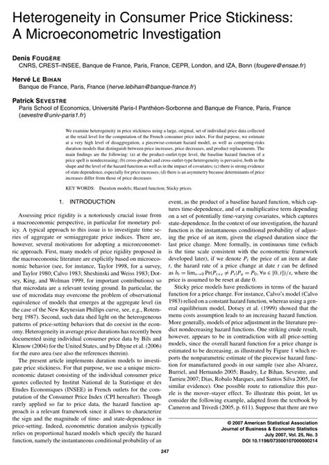 Pdf Heterogeneity In Consumer Price Stickiness