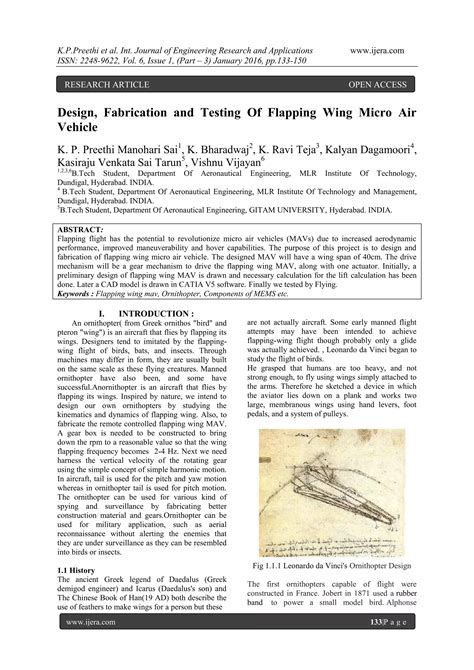Design Fabrication And Testing Of Flapping Wing Micro Air Vehicle Pdf