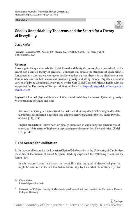 Pdf Gödels Undecidability Theorems And The Search For A Theory Of