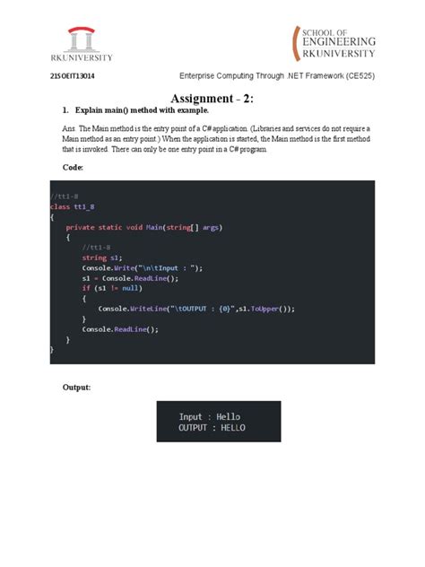 Assignment 2 1 Explain Main Method With Example Pdf