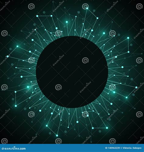 Geometric Pattern With Connected Lines And Dots Vector Illustration On Dark Background Stock