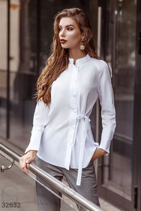 Белая рубашка с завязками (арт. 32632) ♡ интернет-магазин Gepur ...