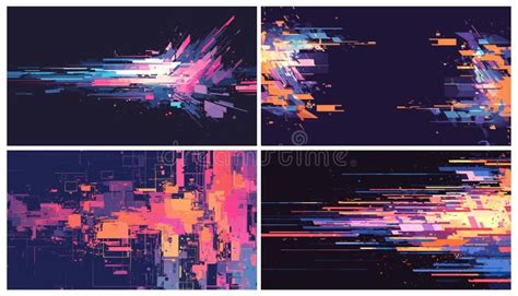 Abstract Glitch Background Set Digital Static Pixel Pattern Backdrop Video Data Noise