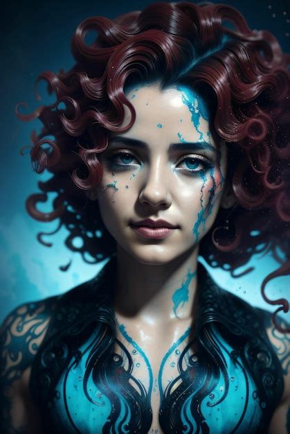 Premium Photo Digital Art Of Sexy Woman In Realistic Style With Splashes Of Paint On Blue With