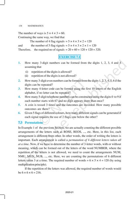 Permutations And Combinations Ncert Book Of Class 11 Mathematics