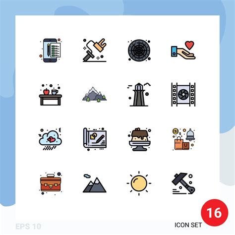 Pictogram Set Of 16 Simple Flat Color Filled Lines Of Cup Love Tool Heart Play Editable Creative