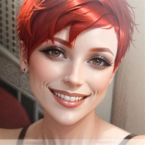 Dopamine Girl Short Red Hair Taking Selfie Smiling Nxvdewqnz7q